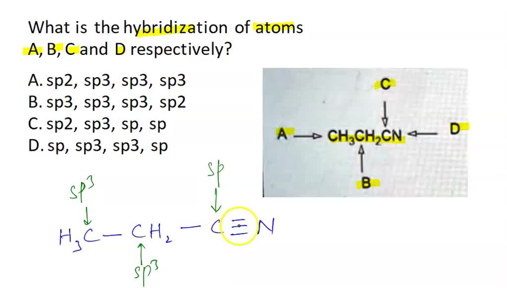 SOLVED: The hybridization state of atom a is sp3, of atom b is sp2, and ...