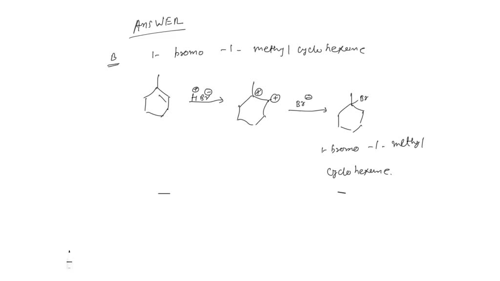 SOLVED: Predict the major product of the reaction of 1-methylcyclohexene with HBr. 1-bromo-2 ...