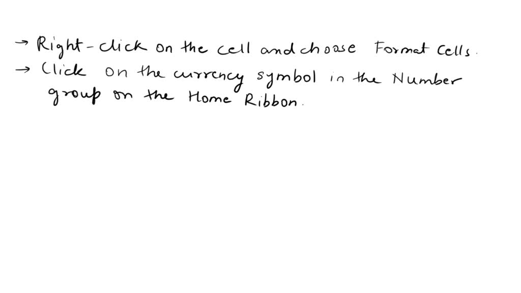 SOLVED: Complete formatting. Apply the Currency format to all values that represent money ...