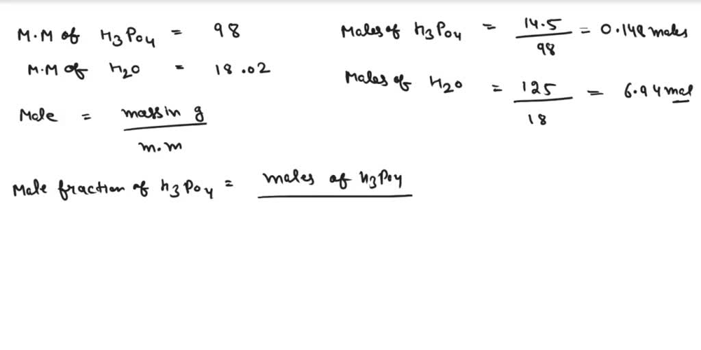 SOLVED: Calculate the mole fraction of H₂SO₄ in a solution of 583 g of ...