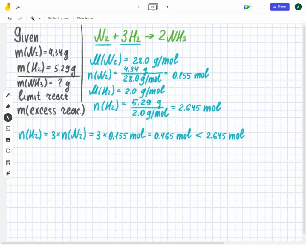 SOLVED: For the following reaction, 4.34 grams of nitrogen gas are allowed to react with 5.29 ...