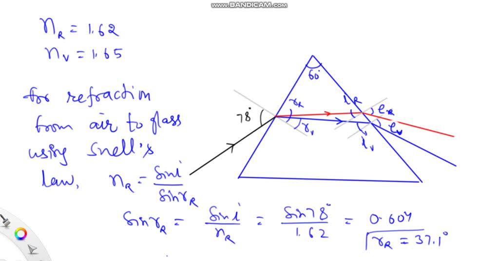SOLVED: A prism is in the shape of an equilateral triangle. An incoming ...