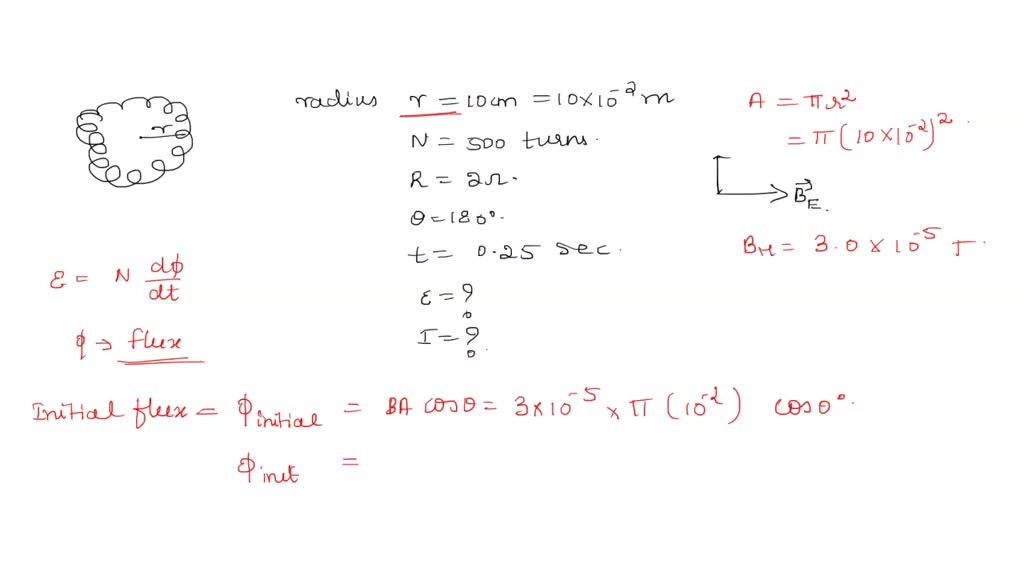 SOLVED: A circular coil of radius 10cm 500 turns and resistance 2ohm is ...