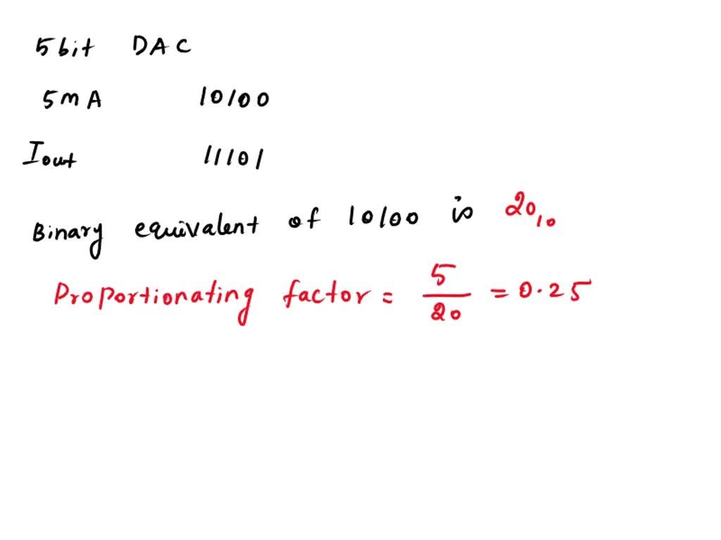 A 5-bit DAC has current output for a digital input of 10100, and an ...