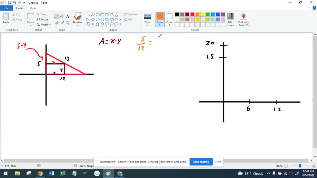 SOLVED: A rectangle is inscribed in a right triangle with sides 5, 12 ...