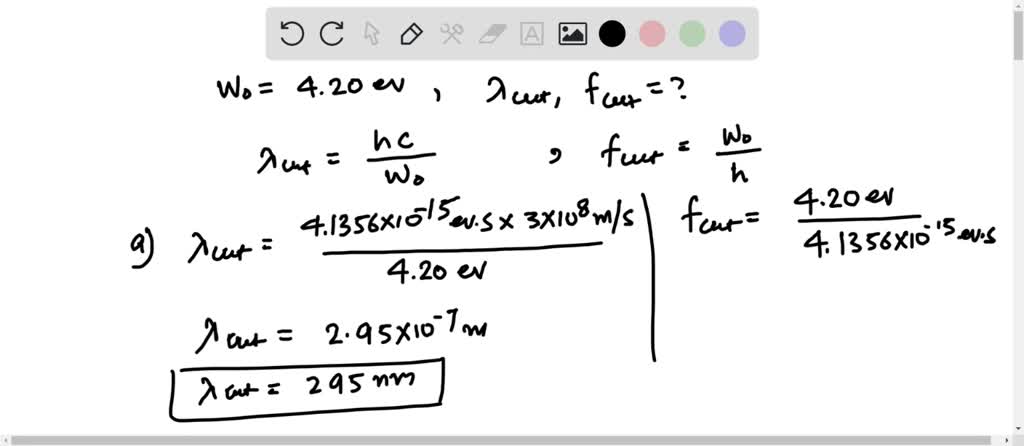 SOLVED: Adamantium has a work function of 4.20 eV. Find the cutoff ...