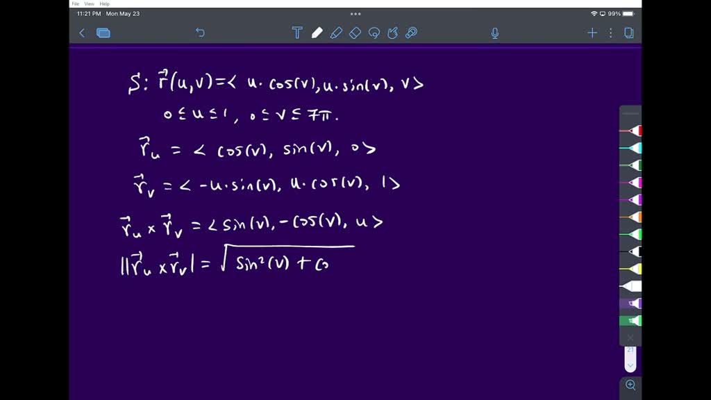 SOLVED: (1 point) Find the surface area of the helicoid (i.e , spiral ...