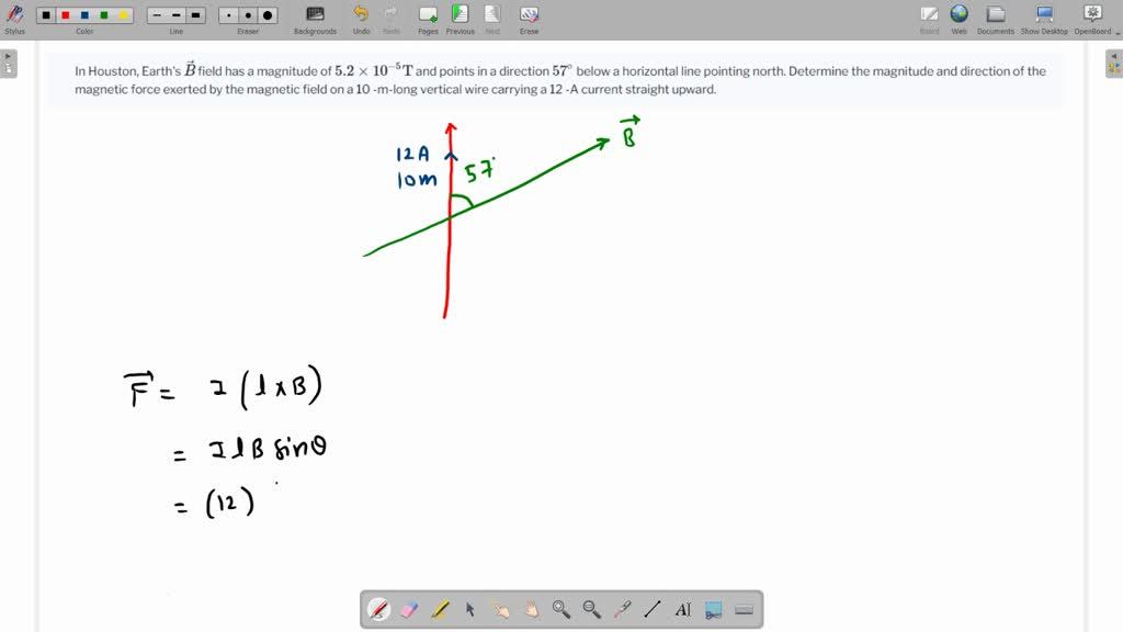 SOLVED: In Houston, Earth's B⃗ field has a magnitude of 5.2 × 10^-5T ...