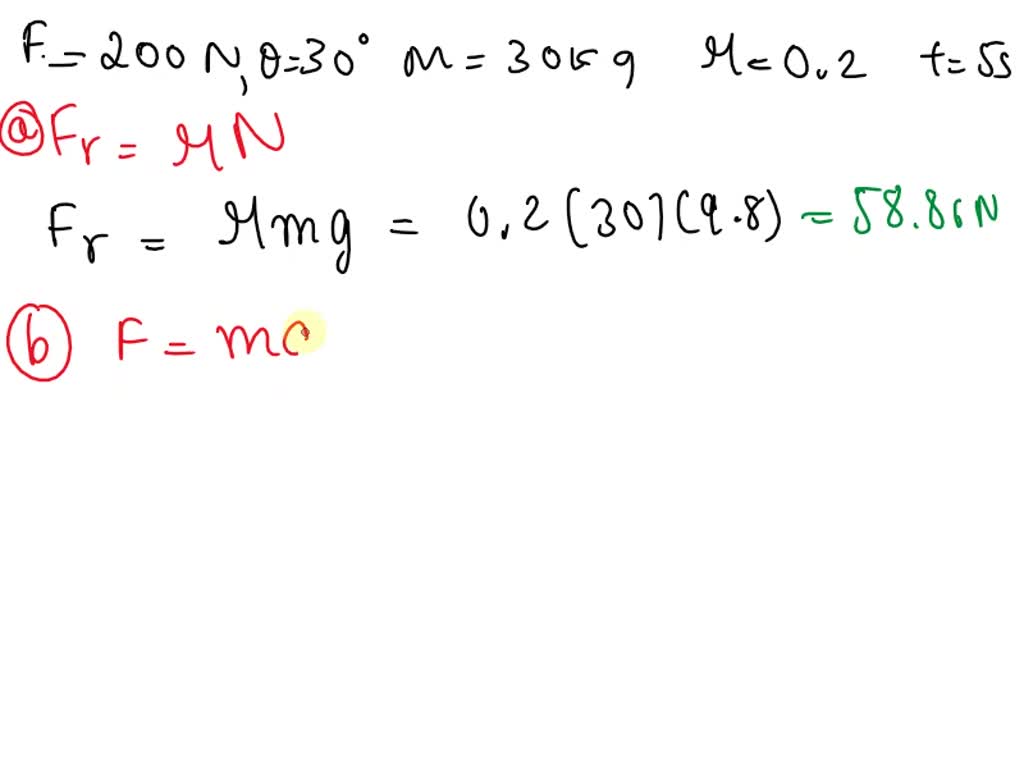 SOLVED: A force of 200 N is exerted at an angle of 30 degrees with respect to the horizontal on ...