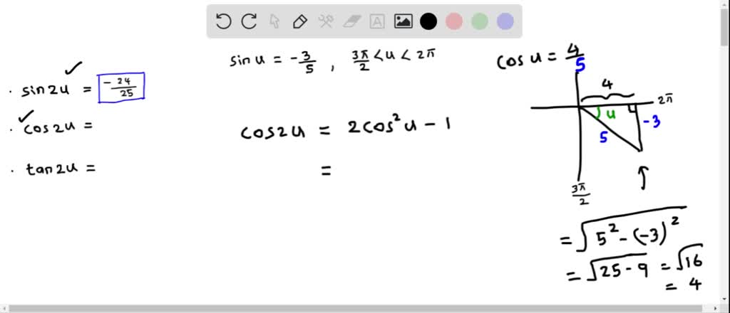 SOLVED: 'Use the given conditions to find the exact values of sin(2u ...