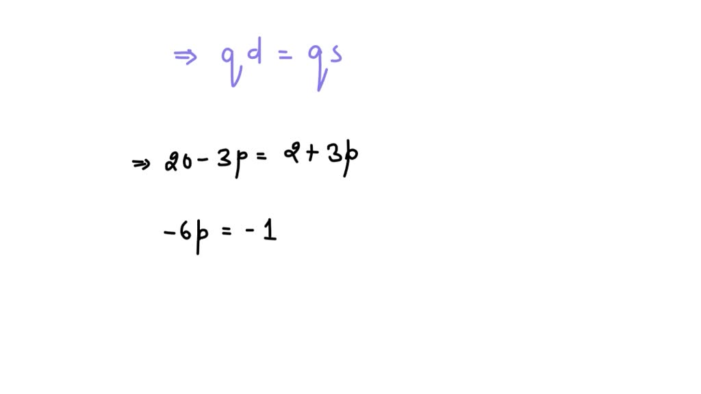 SOLVED: Demand is given by: Qd = 100 - 2P Supply is given by: Qs = 60 ...