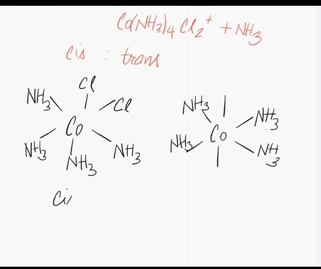 SOLVED: For the reaction: Co(NH3)5Cl2+ + Cl– –>Co(NH3)4Cl2+ + NH3, what ...