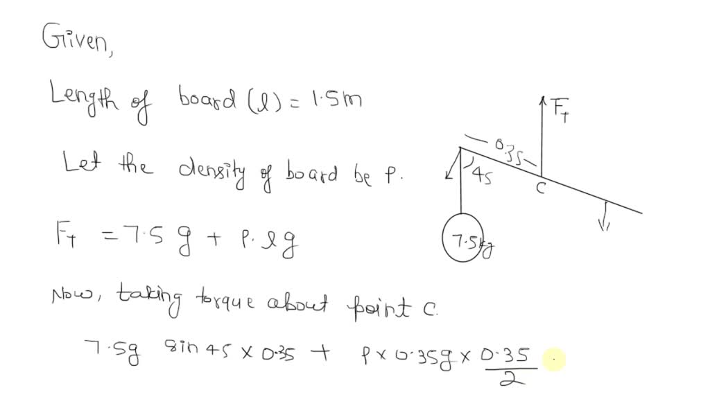 SOLVED: A one-meter board with uniform density hangs in static ...