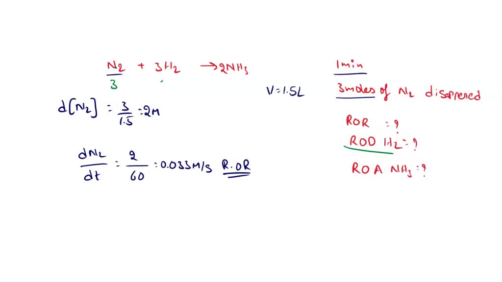SOLVED: N2 + 3H2 â†’ 2NH3. During the formation of ammonia, 2 moles of ...