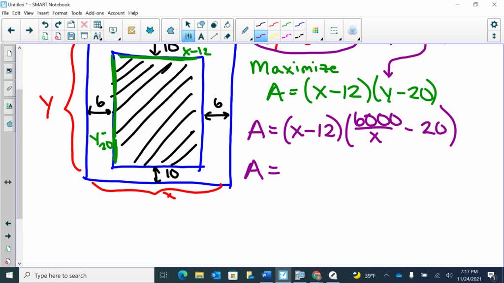 A poster of area 6000 cm? has blank margins of width 10 Cm on the top ...