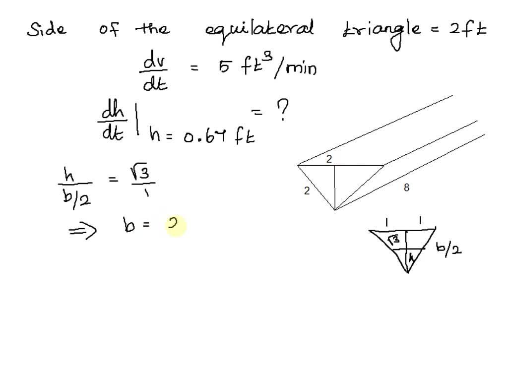 SOLVED: The ends of a water trough 8 ft. long are equilateral triangles ...