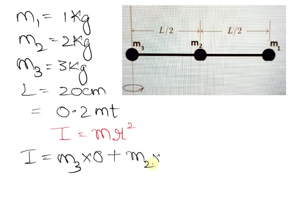 Three balls, with masses of (m1=1 kg, m2=2 kg, m3=3 kg), are fastened to a massless rod of ...