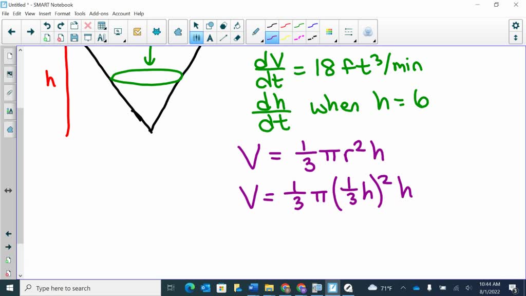 SOLVED: 14.An inverted conical tank has a radius that is one third its ...