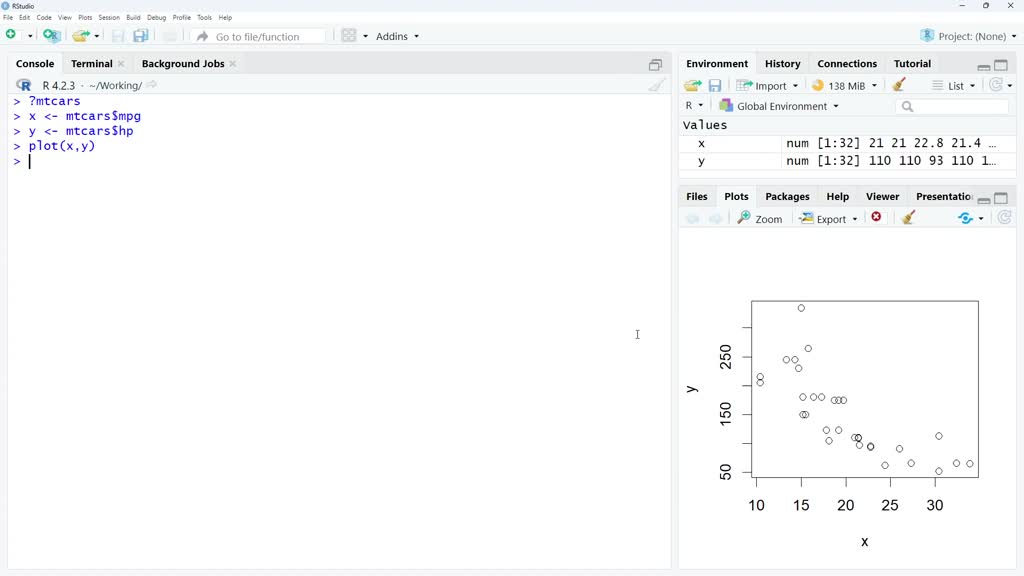 SOLVED: Use the mtcars dataset to create a scatter plot showing the ...
