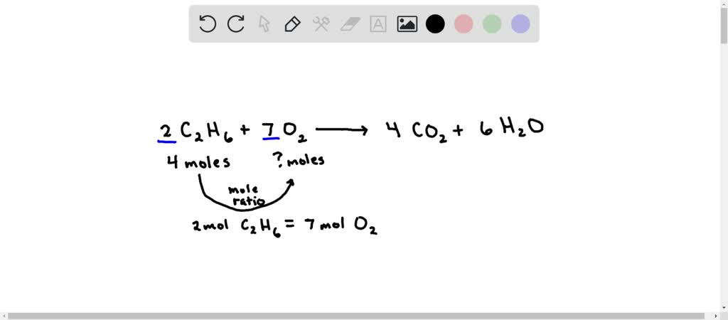SOLVED: Using the balanced equation for the combustion of ethane: 2C2H6 + 7O2 â†’ 4CO2 + 6H2O ...