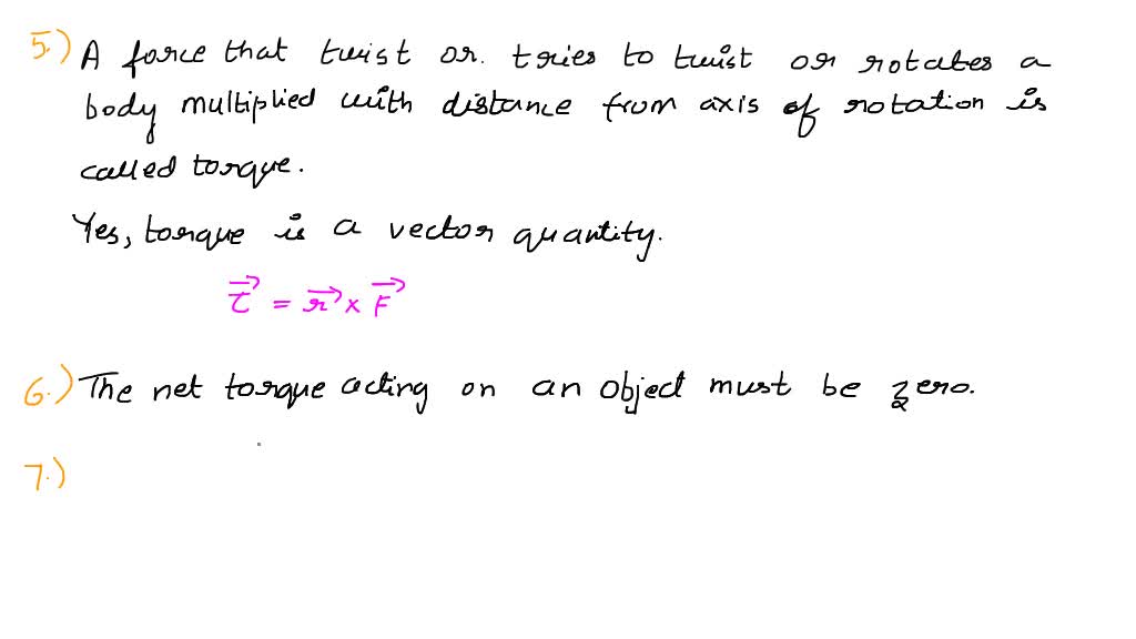 SOLVED: 5 Torque and Right-Hand-Rule Torque 7 , force F and lever arm 7 ...