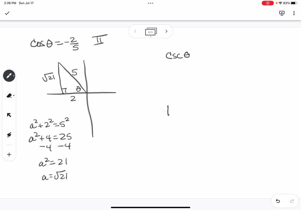 SOLVED: ' Let ? be an angle in quadrant II such that cos ? Find the exact values of csc ? and ...