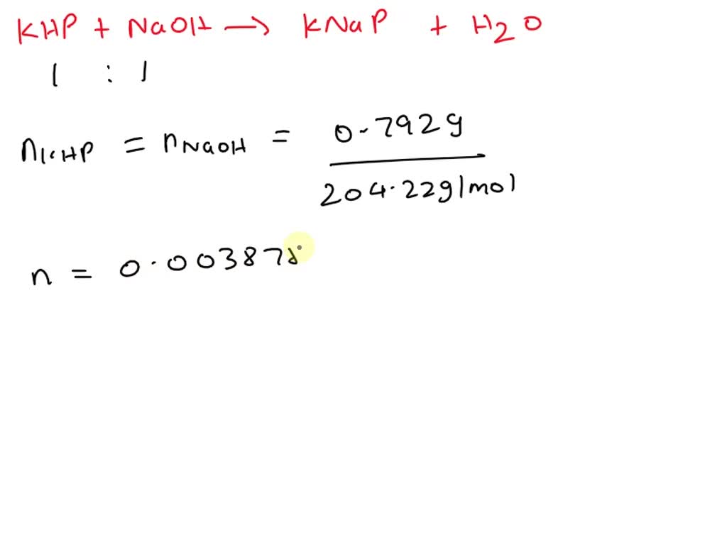 SOLVED: A 0.792 g sample of KHP was titrated to a phenolphthalein end point with a NaOH solution ...