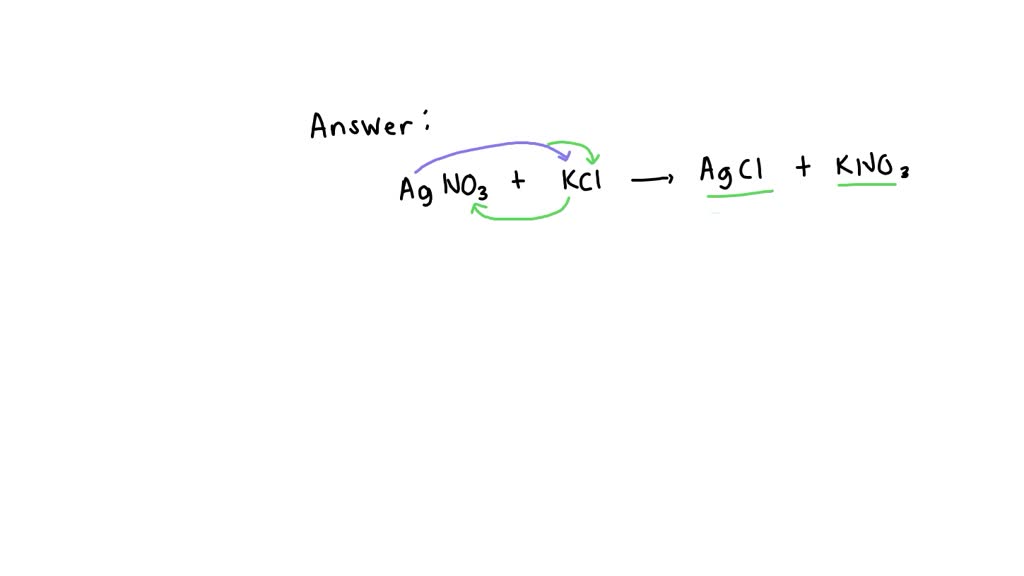 SOLVED: What type of reaction is: AgNO3(aq) + KCl(aq) AgCl(s) + KNO3(aq)
