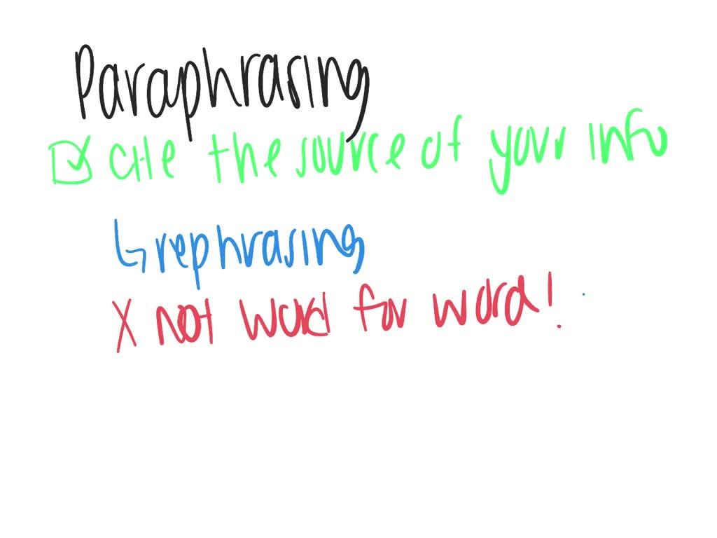 SOLVED: Which of these must you remember to do when paraphrasing? A. Use the exact same words as ...