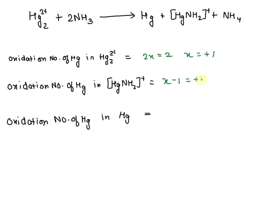 SOLVED: addition of ammonia to a solution containing Hg2+2 results in a redox process. From the ...