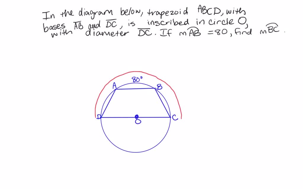 SOLVED: In the diagram below, trapezoid ABCD, with bases AB and DC , is inscribed in circle 0 ...