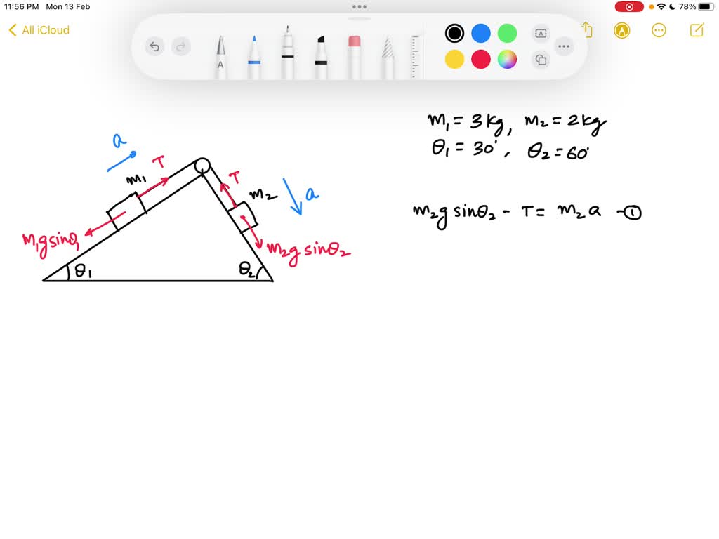 SOLVED: Two masses on a frictionless inclined plane are connected by a massless rope. Assume the ...