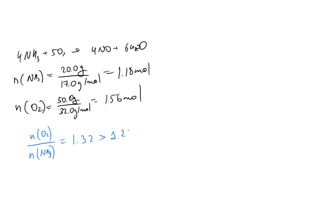 SOLVED: Ammonia reacts with oxygen to form nitric oxide and water vapor ...