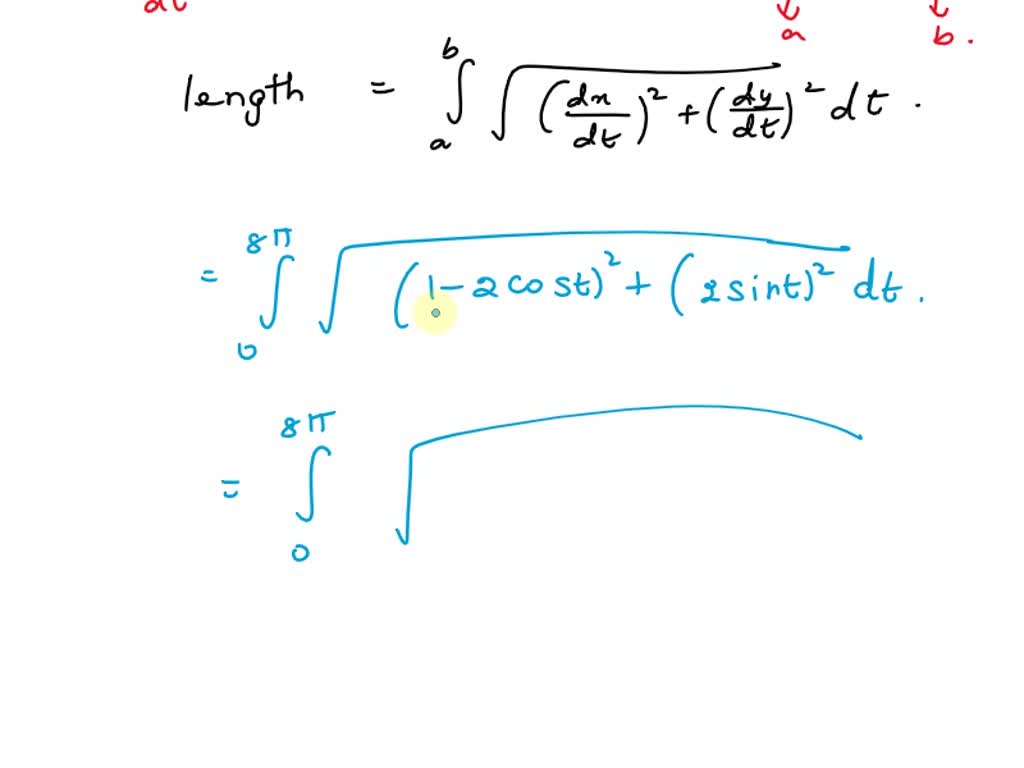 SOLVED: Consider the following: x = t - 2sin(t), y = 1 - 2cos(t), 0