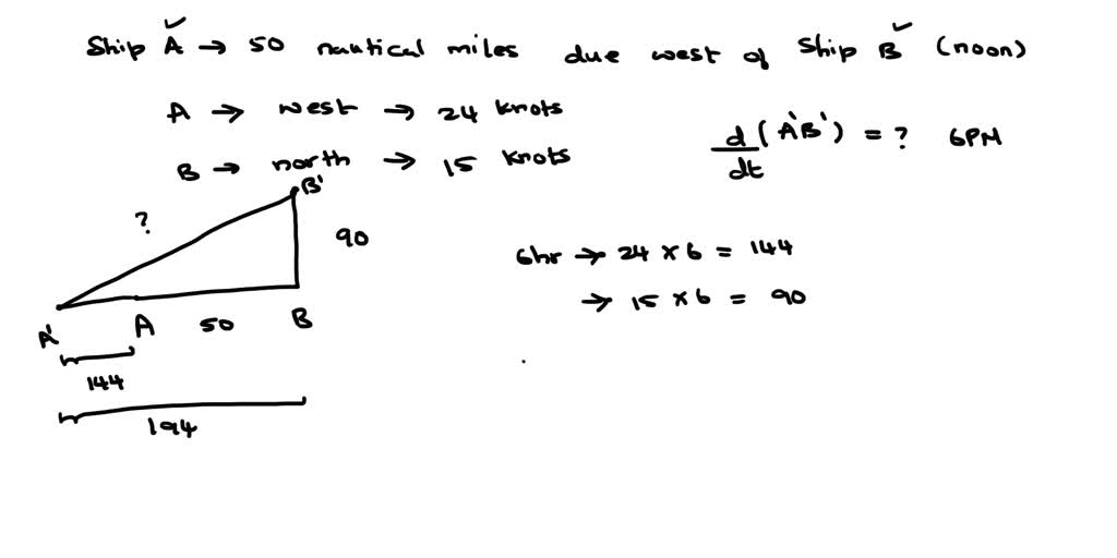 SOLVED: At noon, ship A is 50 nautical miles due west of ship B. Ship A ...