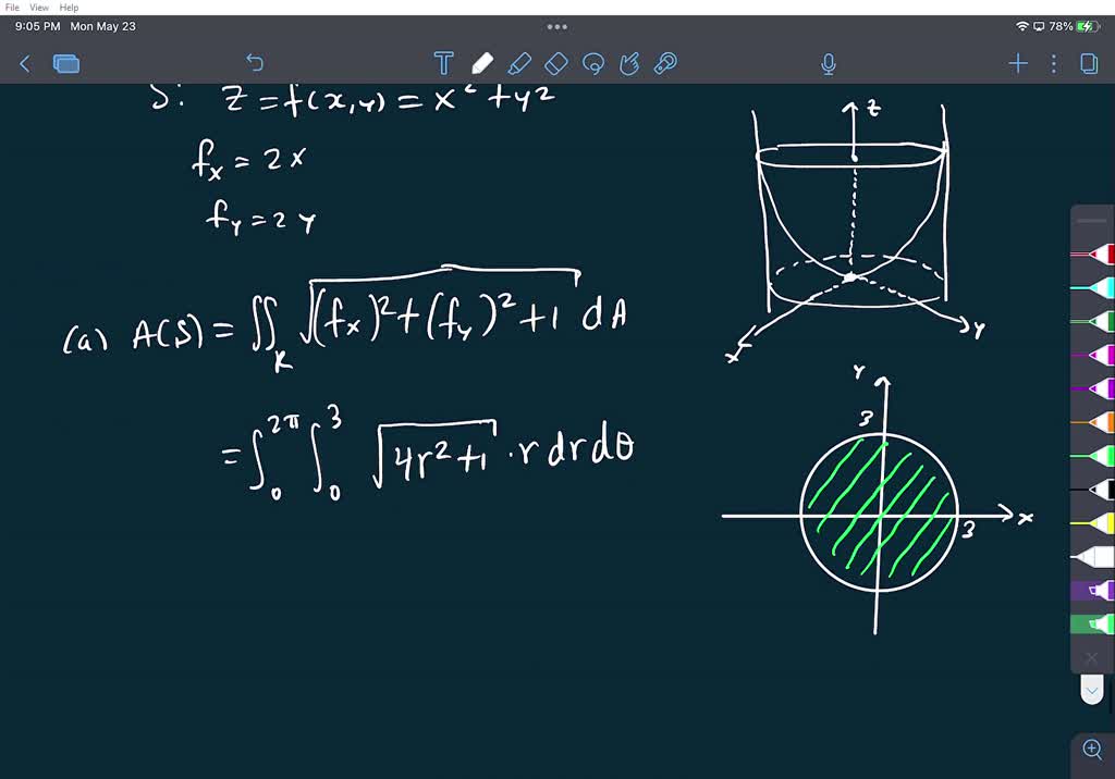 SOLVED: Find the area of the paraboloid z = x^2 + y^2 inside the ...