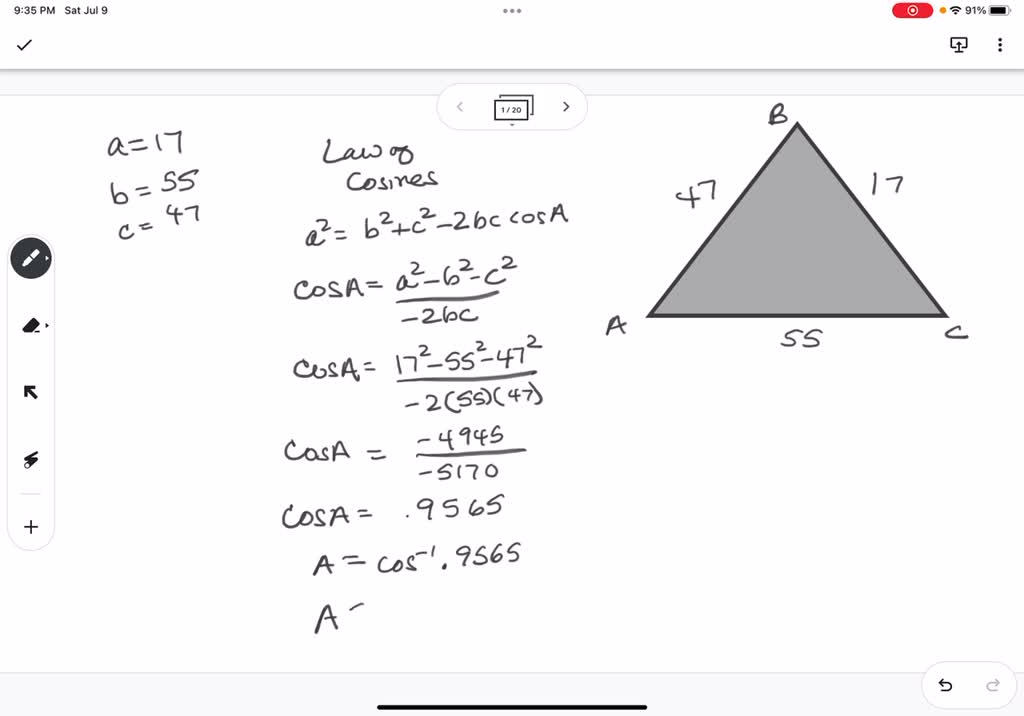 SOLVED: Consider triangle ABC like the one below. Suppose that a = 17 ... SOLVED: Consider triangle ABC like the one below. Suppose that a = 17 ...