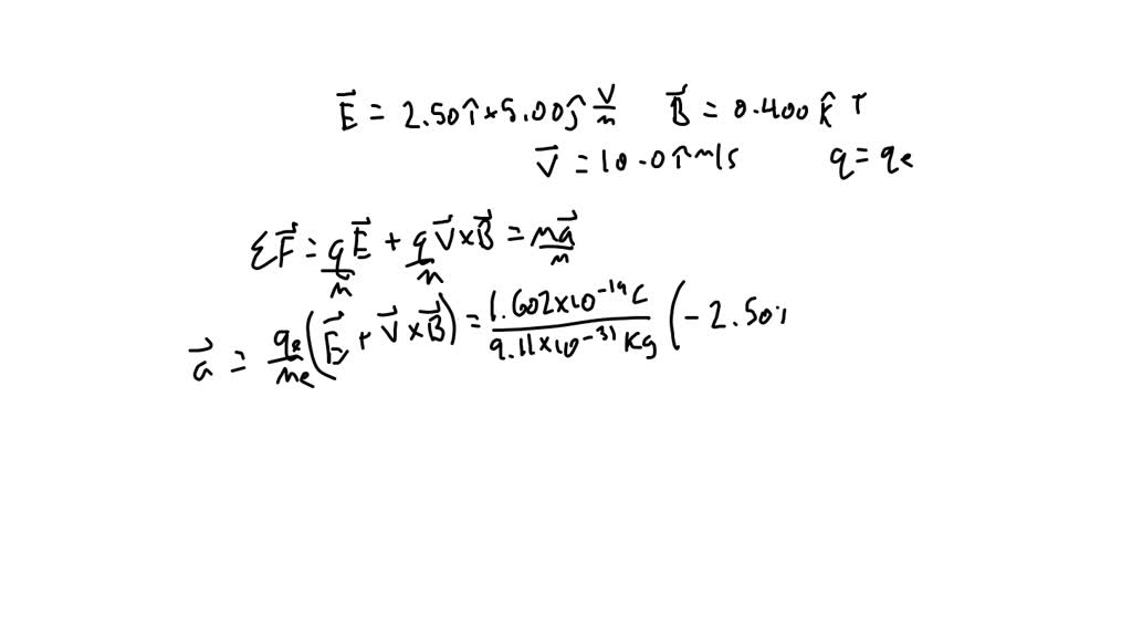 SOLVED: An electron moves through a uniform electric field E = (2.50i + 5.00j) V/m and a uniform ...