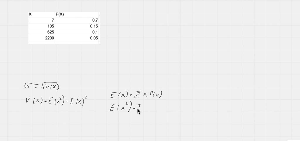 SOLVED: A discrete random variable, X, takes on the values 7, 105, 625 ...