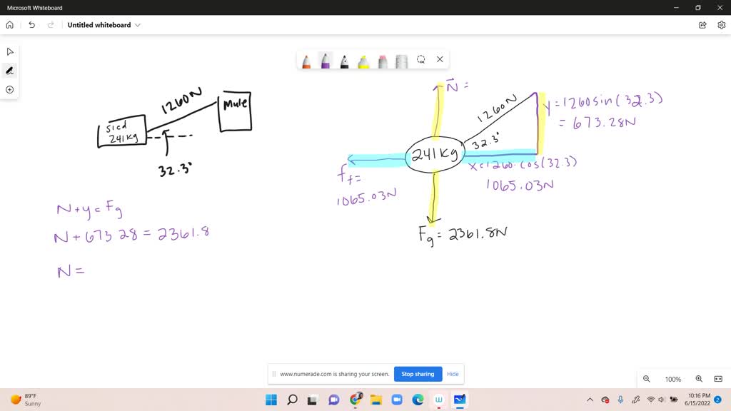 SOLVED: A mule is harnessed to a sled having a mass of 241 kg ...