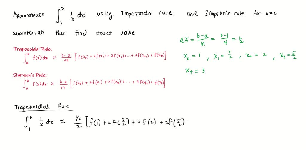 SOLVED: 6 Evaluate8x dx using the trapezoidal rule and Simpson's rule ...