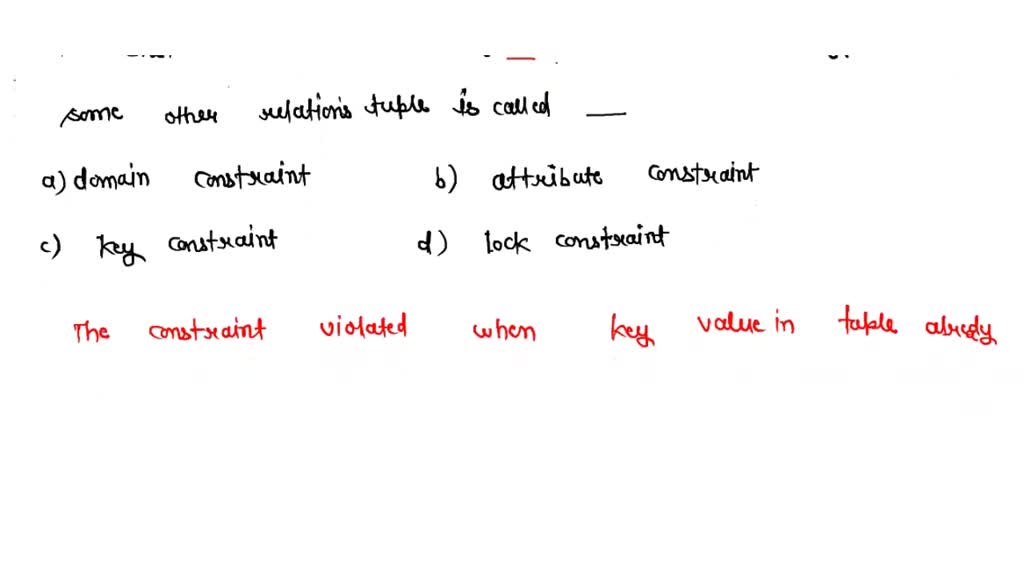 18 2 0 Points In The Relational Model The Realization That The Constraint That The Same