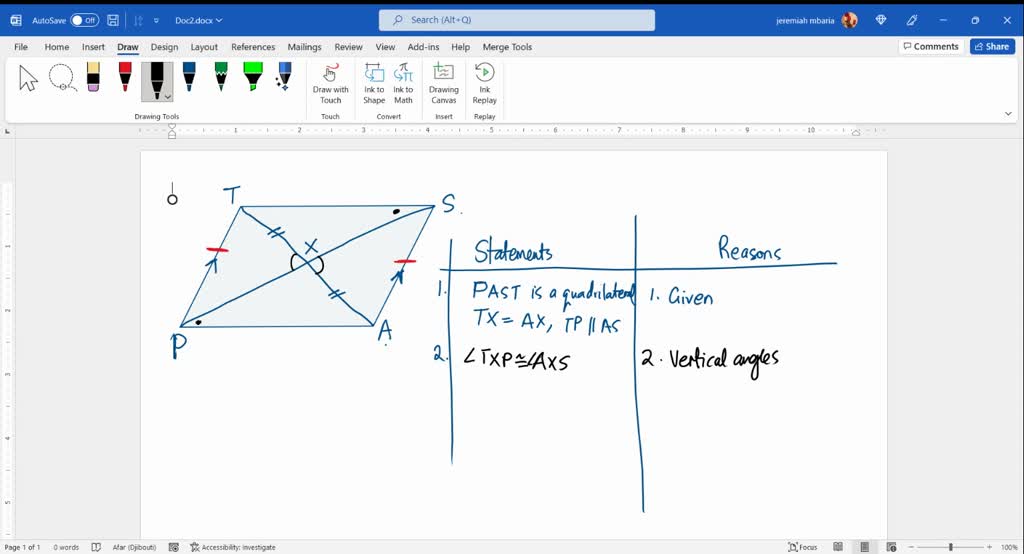 SOLVED: Given: Quadrilateral PAST, TX = AX; TP Il AS Prove: Quadrilateral PAST is a ...