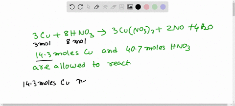 if 141 moles of cu and 487 moles of hno3 are allowed to react how many ...