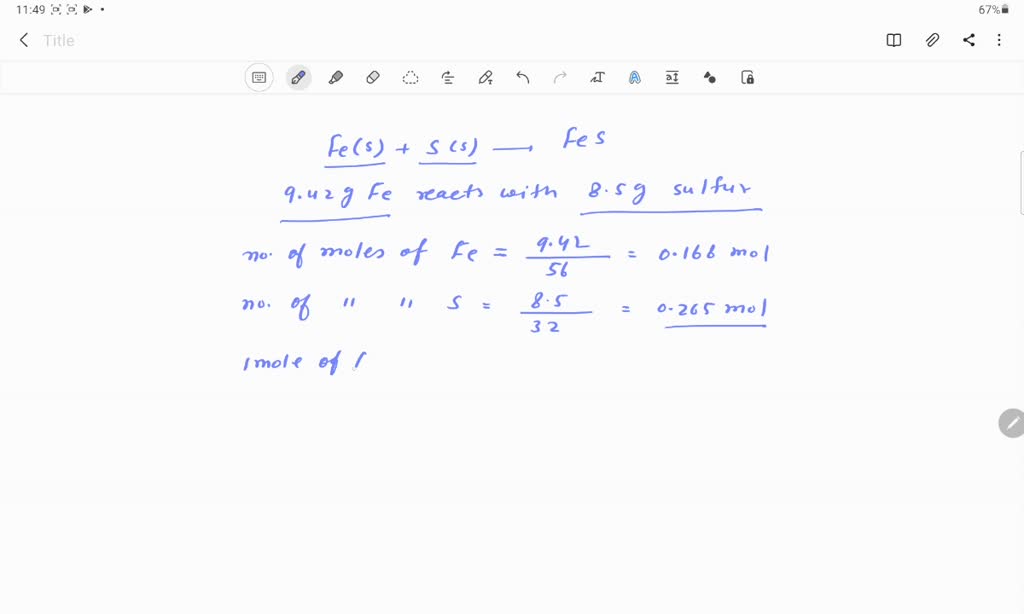 'Calculate the mass of FeS formed when 9.42 g of iron reacts with 8.50 ...