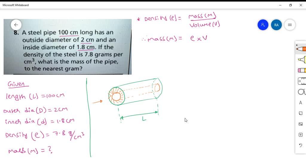SOLVED: a plastic pipe 10 centimeters long has an outside diameter of 4 ...