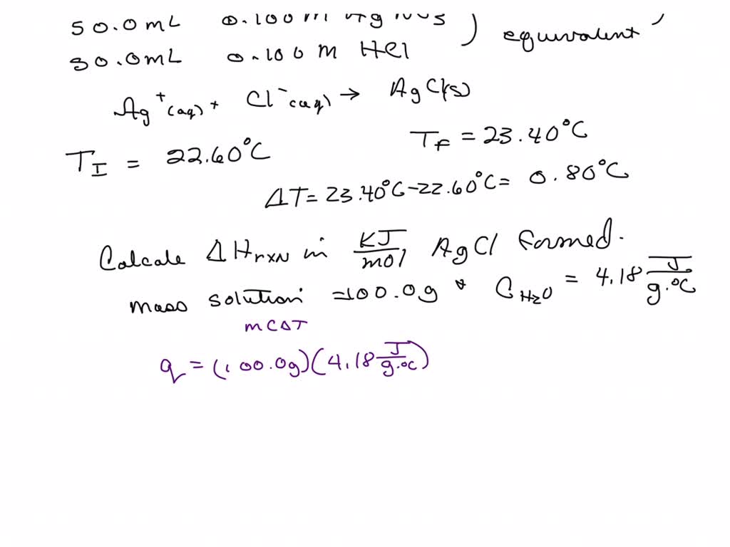 SOLVED: In a coffee-cup calorimeter, 50.0 mL of 0.100 M AgNO3 and 50.0 mL of 0.100 M HCl are ...