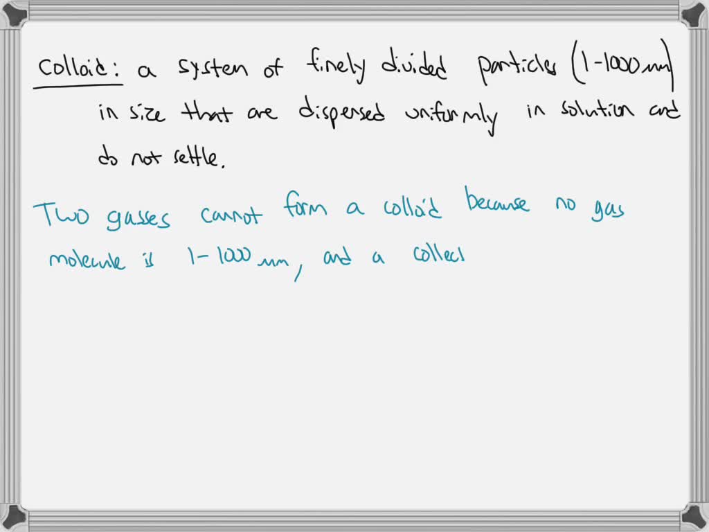 SOLVED: (a) Do colloids made only of gases exist? Why or why not? (b ...
