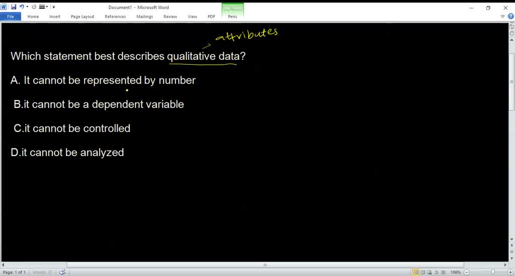 SOLVED: A variable that is qualitative and descriptive without an order is: