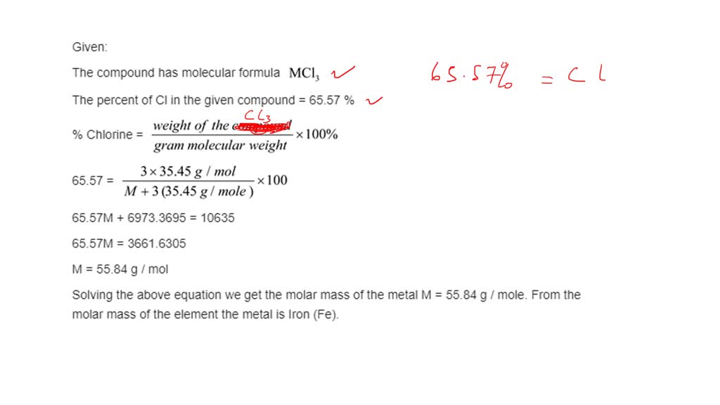 SOLVED: A metal (M) forms a compound with the formula MCl3. Part A: If ...